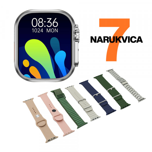 Pametni satovi - Smart watch WS-X9 ULTRA srebrni (7 narukvica ...